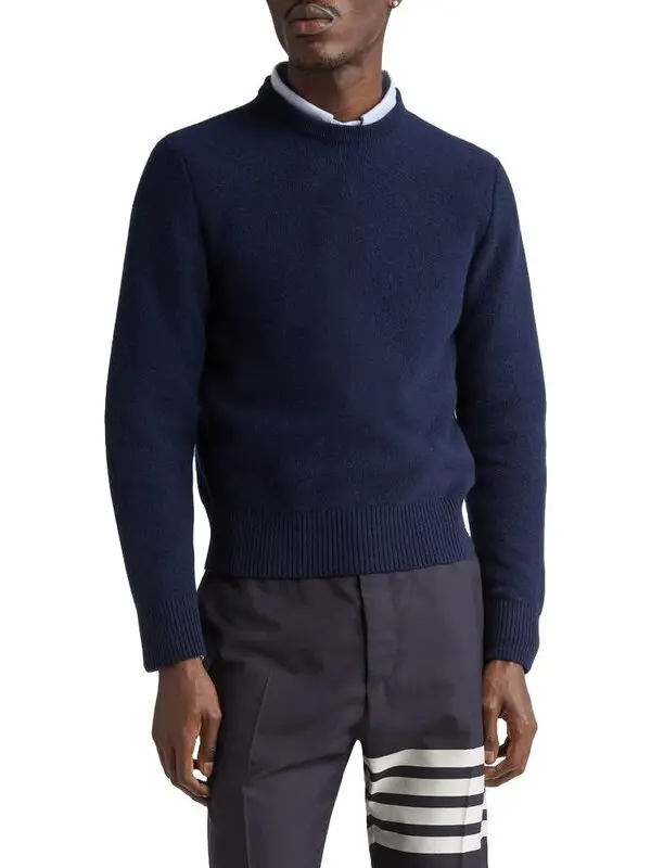 Thom Browne Washed Wool Piqué Sweater - Navy