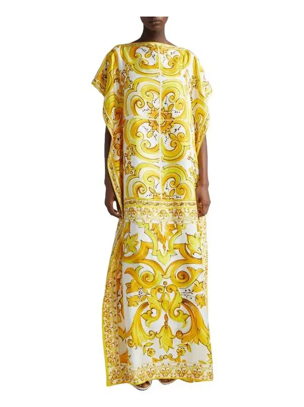 Dolce & Gabbana Majolica Print Silk Charmeuse Caftan Dress - Mix Maiolica Giallo