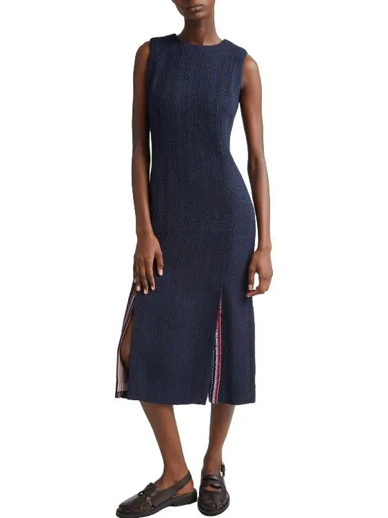 Thom Browne Textured Weave Sleeveless Midi Dress - Navy