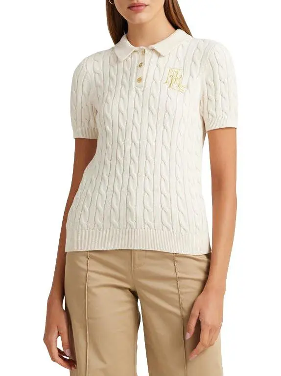 Ralph Lauren Cable Knit Cotton Polo Sweater - Mascarpone Cream