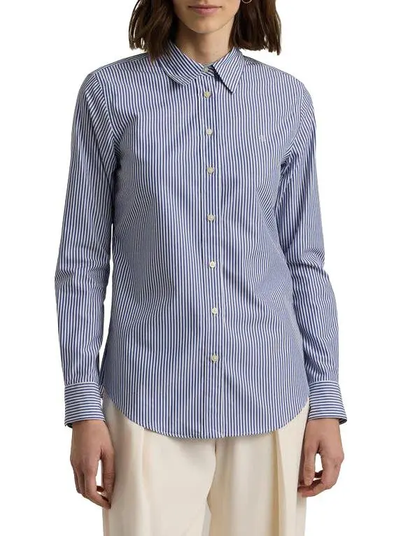 Ralph Lauren Stripe Easy Care Cotton Shirt - Blue/ White