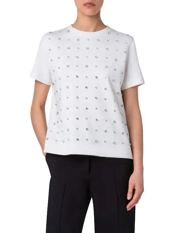 Akris Rhinestone Studded T-shirt - Cream