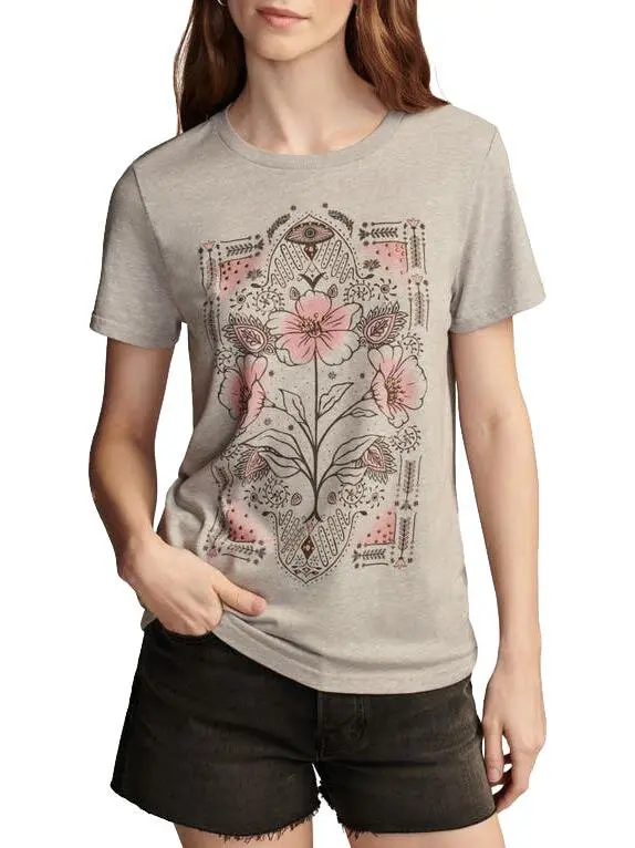Lucky Brand Floral Embellished Graphic T-shirt - Light Heather Gray