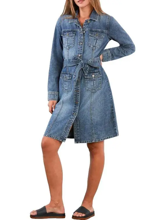 WASH LAB DENIM Eleanor Belted Shirt Dress - Blue