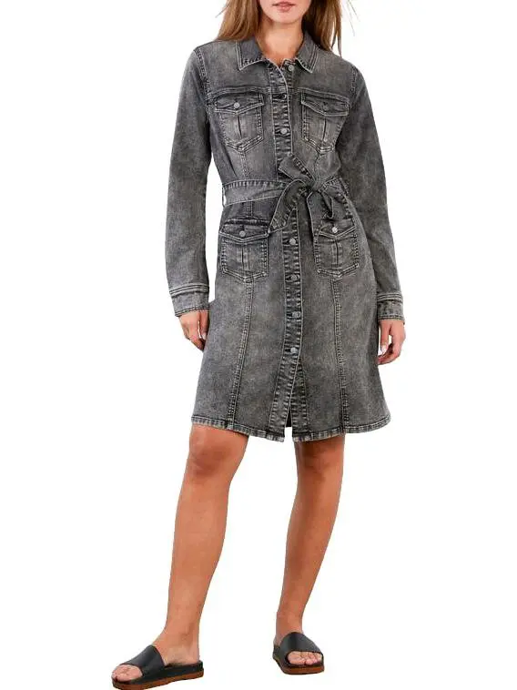 WASH LAB DENIM Eleanor Belted Shirt Dress - Grey Moon