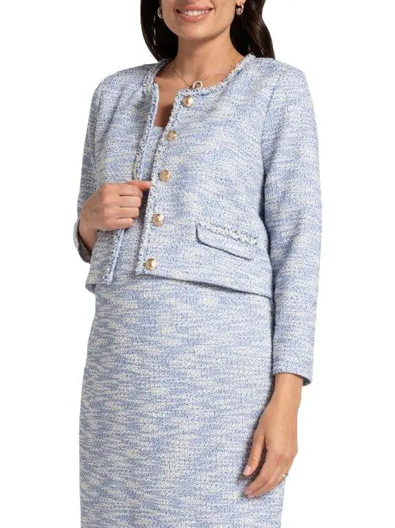 Seraphine Crop Tweed Maternity Blazer - Blue