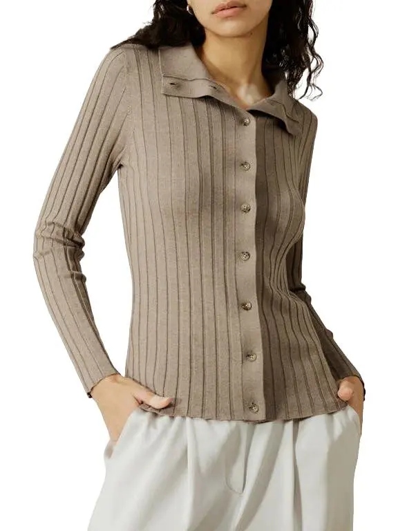 Lilysilk Ribbed Silk-cashmere Blend Cardigan - Brown