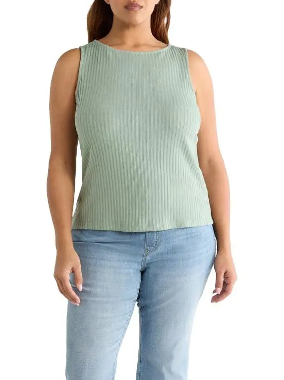 LIVERPOOL Boat Neck Sleeveless Rib Top - Dusty Sage