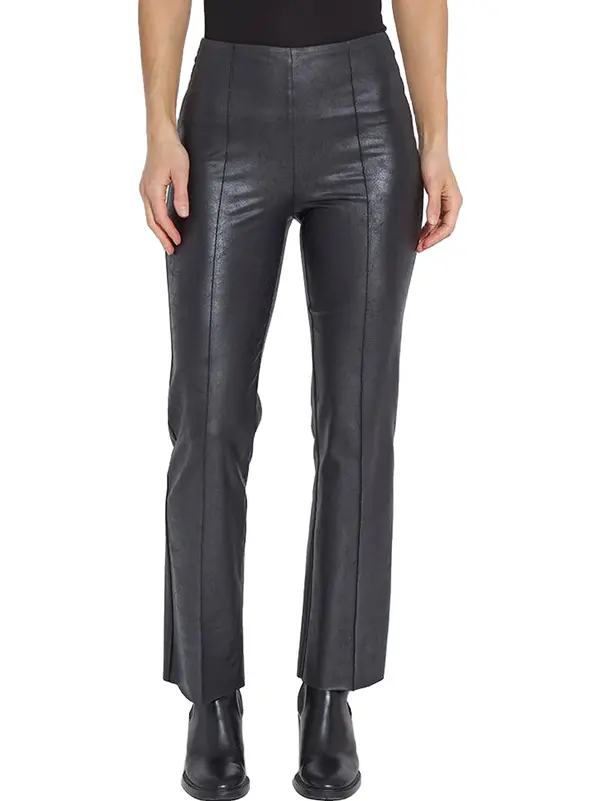Lyssé High Waist Faux Leather Flare Pants - Black