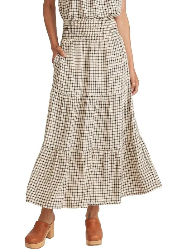 Marine Layer Chloe Windowpane Maxi Skirt - Parchment