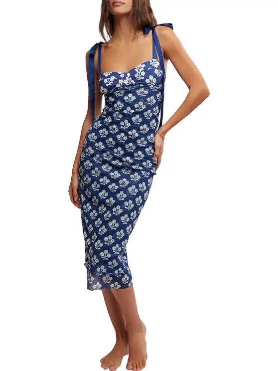 Free People Floral Mesh Slipdress - Navy Combo