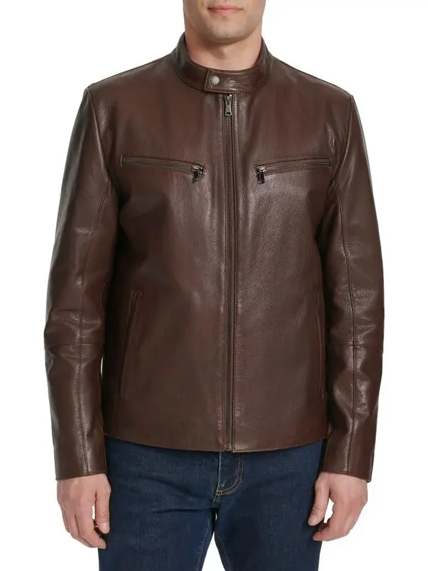 Cole Haan Leather Moto Jacket - Brown