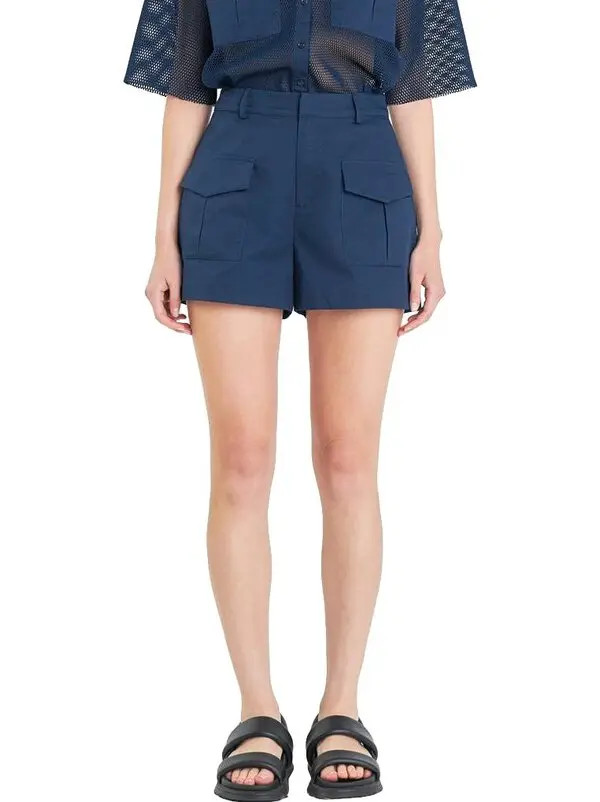 Endless Rose Flap Pocket High-waist Shorts - Navy