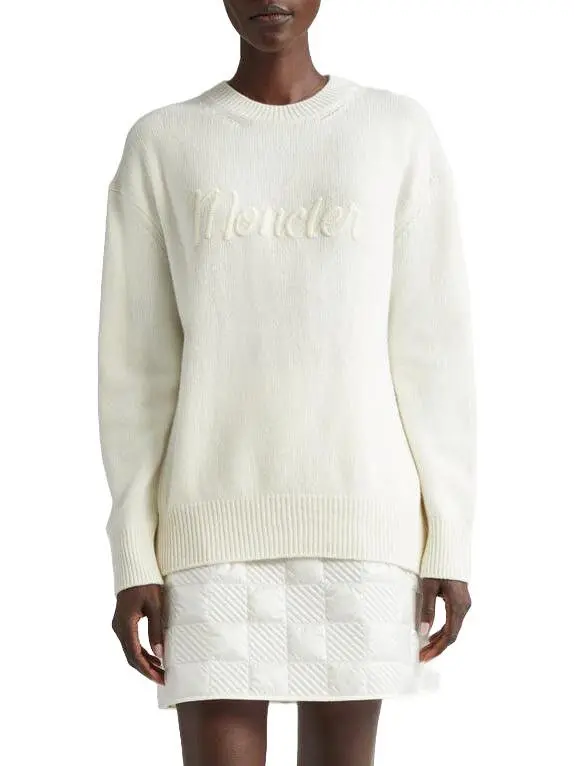 Moncler Logo Embroidered Wool & Cashmere Sweater - Gardenia