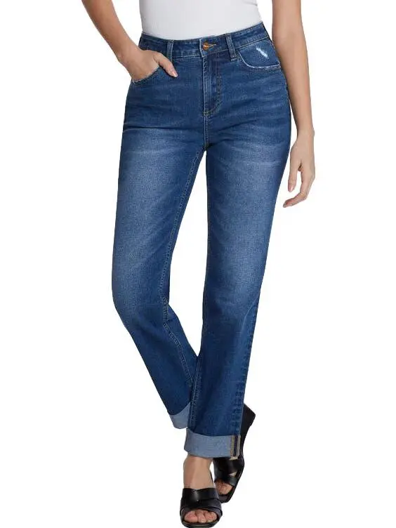 HINT OF BLU Cuffed Wide Leg Boyfriend Jeans - Dew Blue
