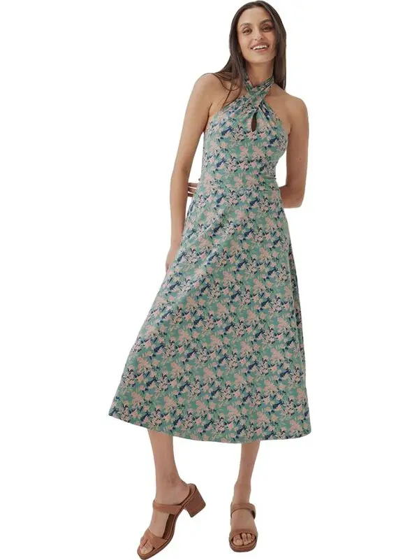 PACT Fit & Flare Modern Halter Dress - Shadow Floral Spruce
