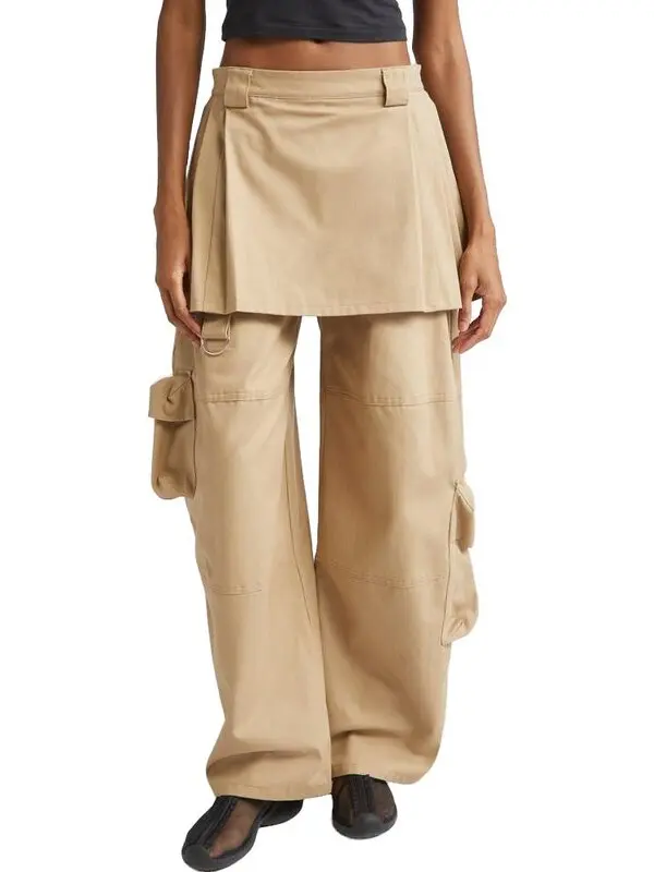 Collina Strada Lawn Plaid Cargo Pants With Skirt Overlay - Khaki