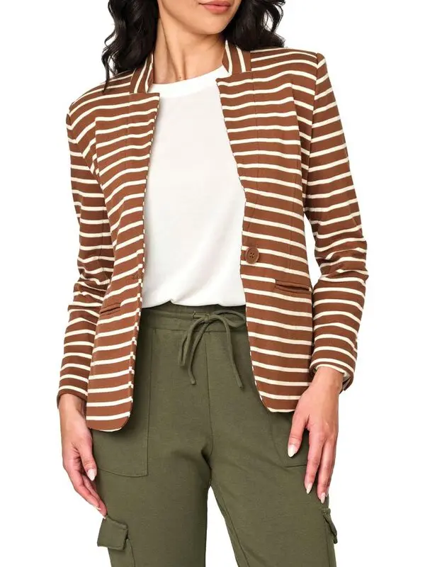 GIBSONLOOK Stripe Knit Blazer - Saddle/ivory Stripe