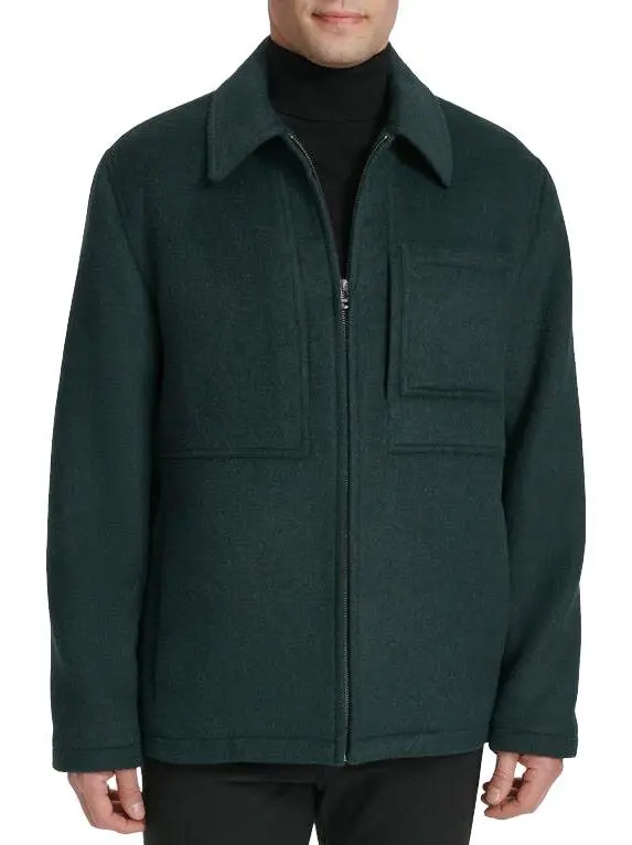Cole Haan Felt Zip Front Shirt Jacket - Dark Green