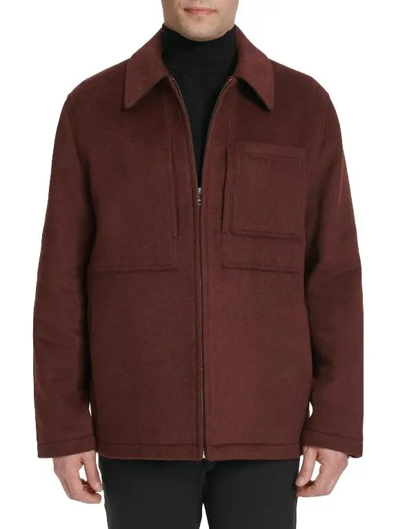 Cole Haan Felt Zip Front Shirt Jacket - Wine