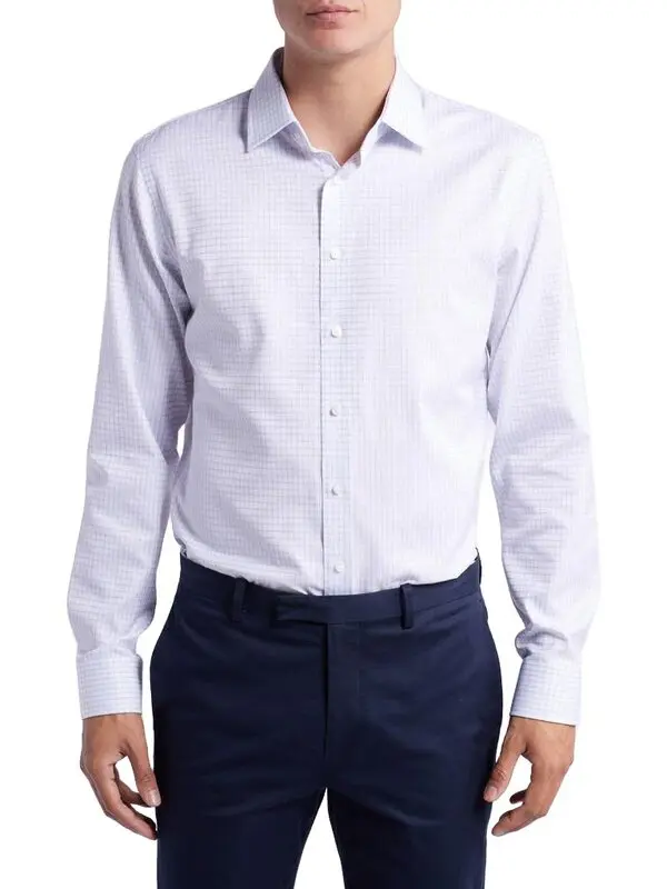 Nordstrom Trim Fit Grid Dress Shirt - White- Grey Twill Grid