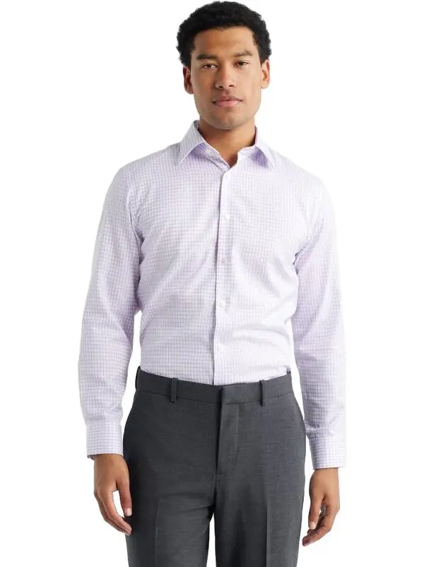 Nordstrom Trim Fit Grid Dress Shirt - White- Purple Twill Grid