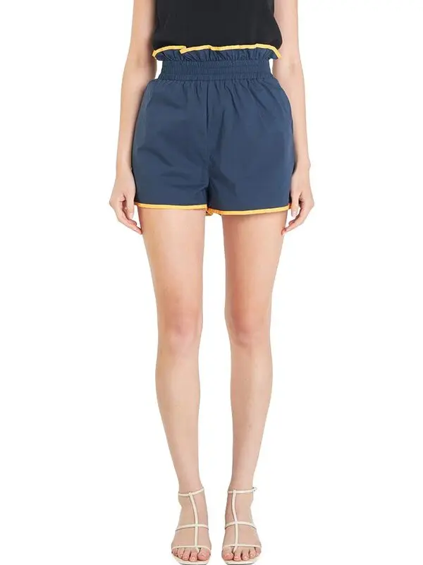 English Factory Contrast Paperbag Cotton Shorts - Navy