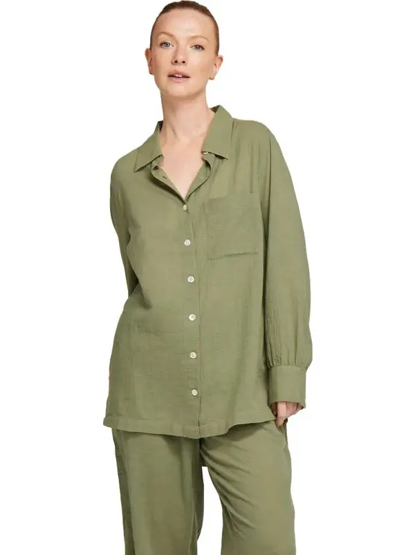 NUDEA The Relaxed Button Up Midi Shirt - Sage