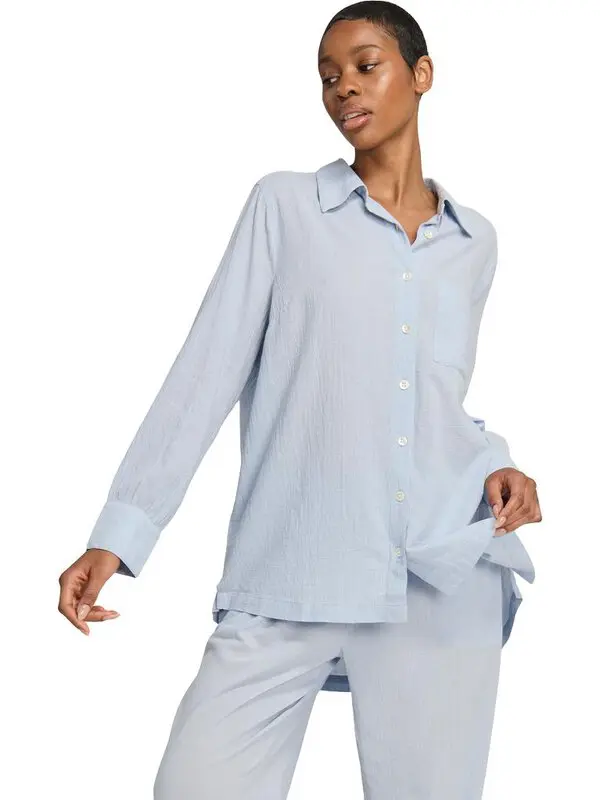 NUDEA The Relaxed Button Up Midi Shirt - Sky