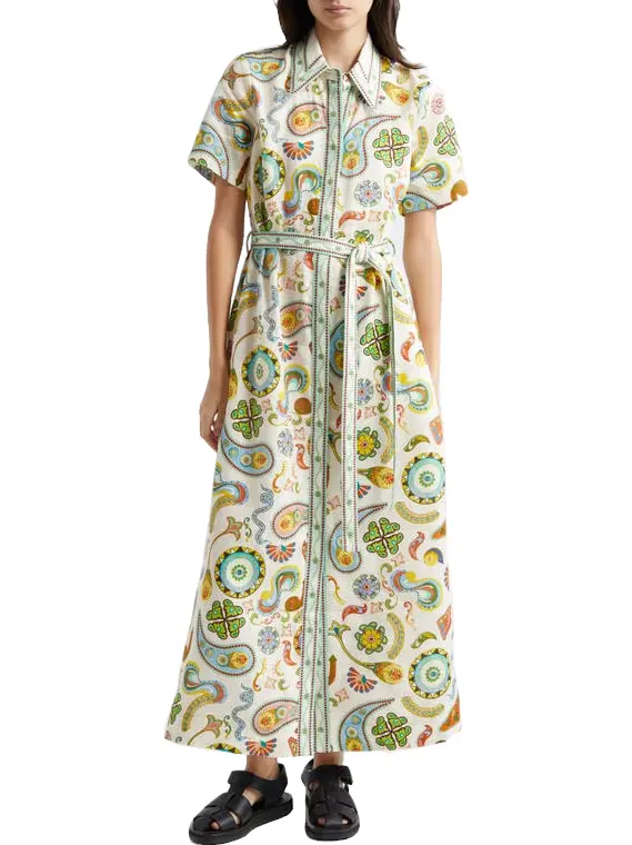 ALEMAIS Belted Linen Shirtdress - Multi