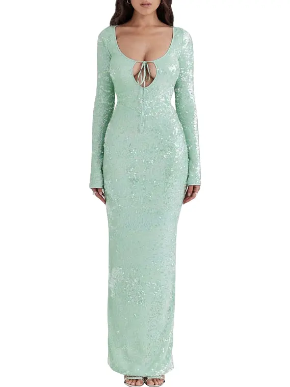 House Of Cb Titania Sequin Gown - Mist Green