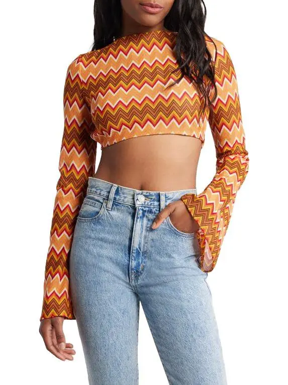 MISTRESS ROCKS Lace-up Back Knit Top - Orange Multicolour