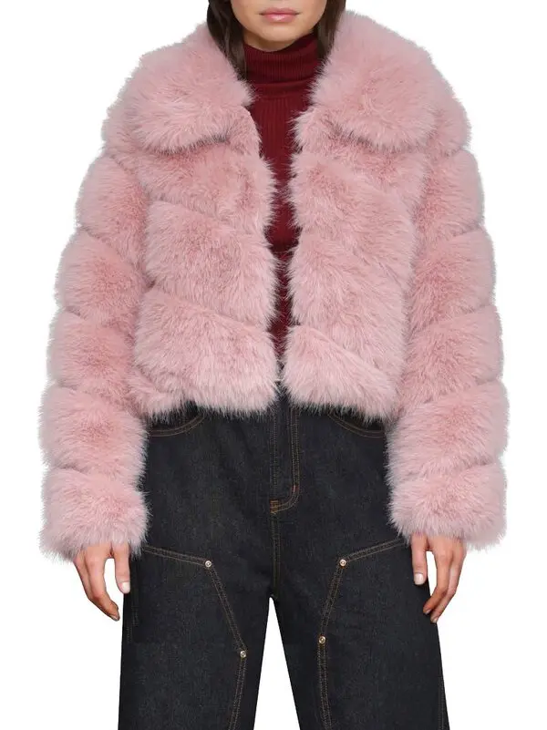 Avec Les Filles Faux Fur Crop Jacket - Blush