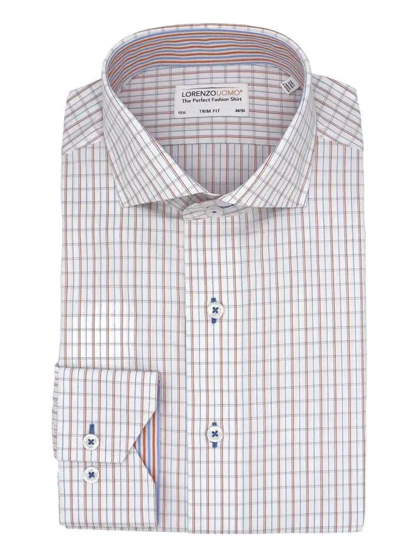 Lorenzo Uomo Trim Fit Plaid Cotton Oxford Cloth Dress Shirt - White/ Orange/ Blue