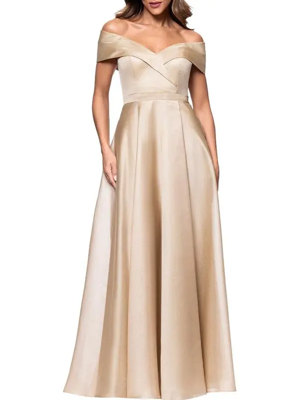 XSCAPE EVENINGS Off-the-shoulder Organza Gown - Gold