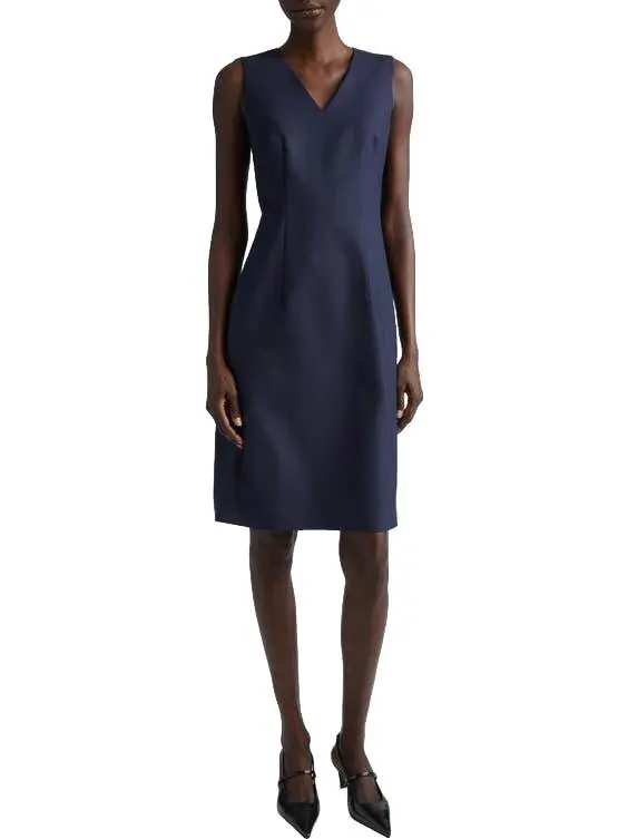 Lafayette 148 New York Stretch Wool V-neck Sheath Dress - Ink
