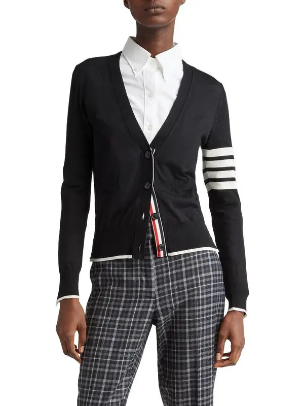 Thom Browne 4-bar Virgin Wool Cardigan - Black