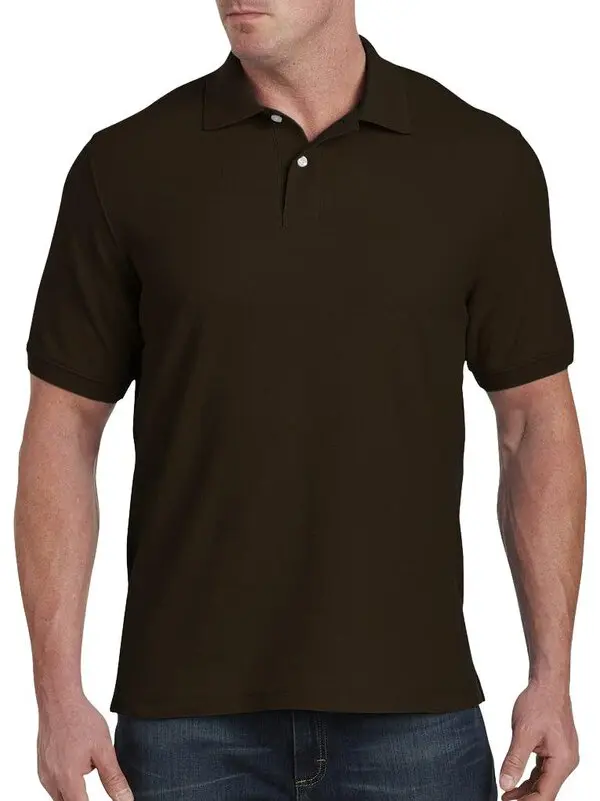 HARBOR BAY BY DXL Big & Tall Piqué Polo Shirt - Dark Brown