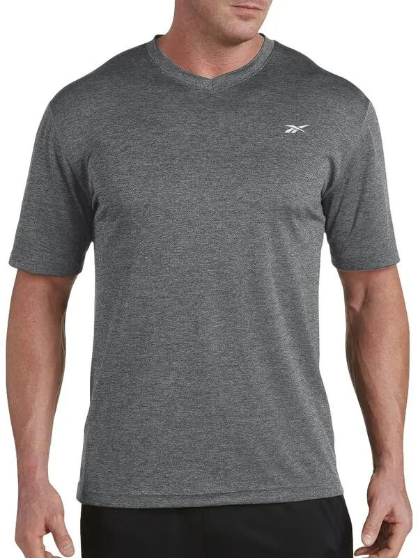 REEBOK Big & Tall Performance Mesh V-neck T-shirt - Granite Heather
