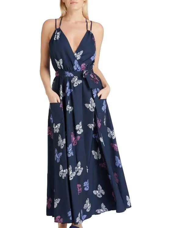 VALIMARE Amelia Maxi Wrap Cover-up Dress - Navy Blue