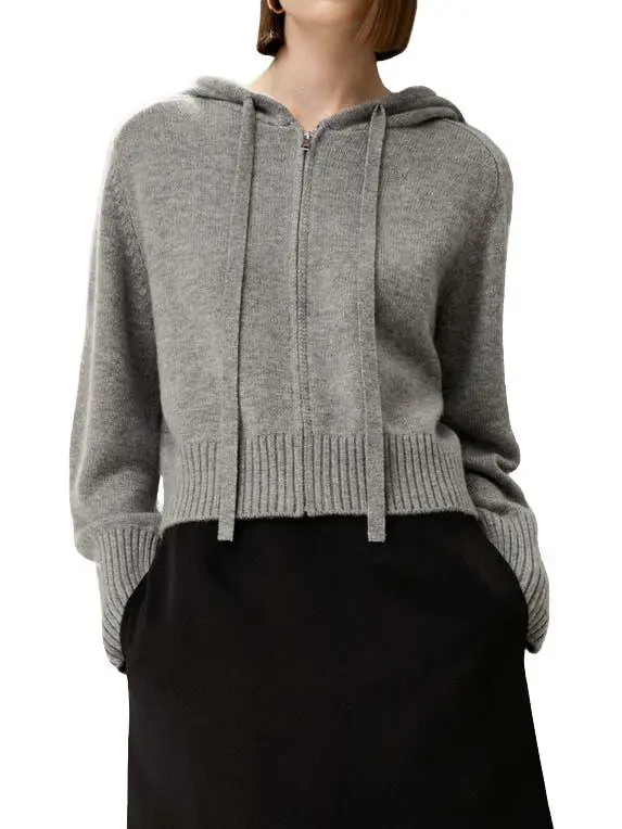 Lilysilk Short Zip-up Wool Cashmere Hoodie - Light Gray