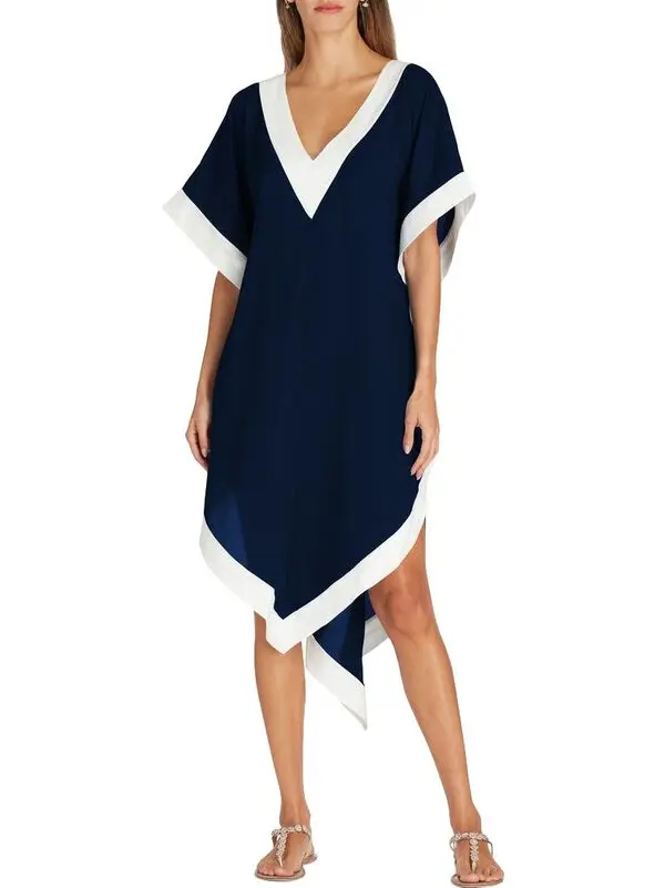 VALIMARE High-low Crepe De Chine Cover-up Dress - Navy Blue