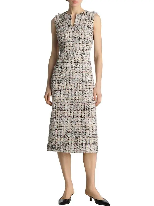 St. John Eyelash Tweed Midi Dress - Ecru Multi