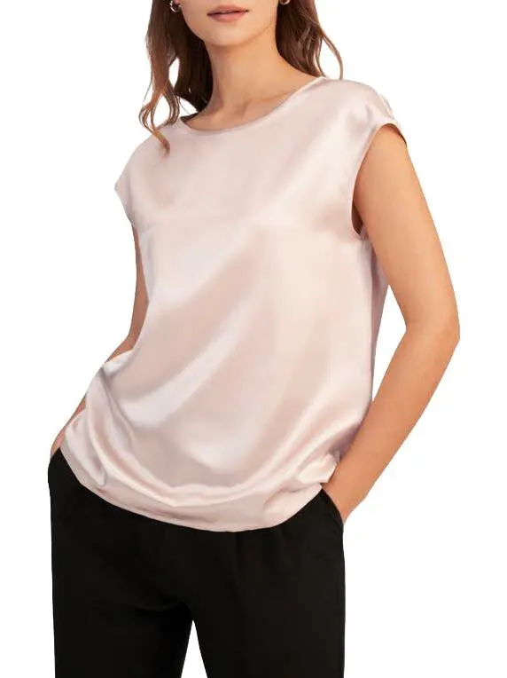 Lilysilk Basic Cap-sleeved Silk Tee - Pale Pink