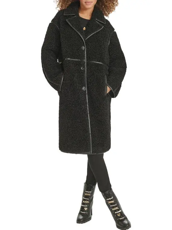 Karl Lagerfeld Paris Faux Shearling Coat - Black