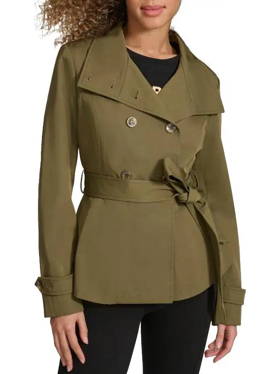 Karl Lagerfeld Paris Double Breasted Peplum Trench Jacket - Olive