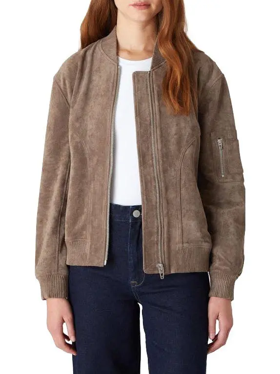 Blanknyc Faux Suede Bomber Jacket - Oyster Shell