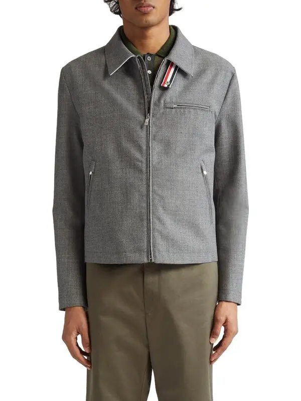 Thom Browne Fit Wool Hopsack Golf Jacket - Medium Grey
