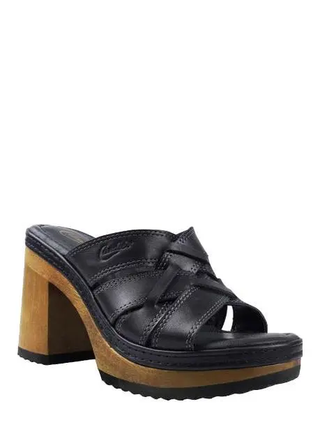 CANDIE'S Fiore Platform Slide Sandal - Black Leather