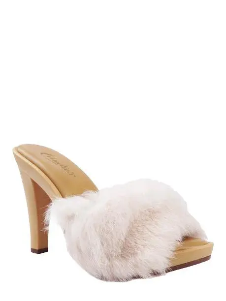 CANDIE'S Celestine Faux Fur Sandals - White/beige